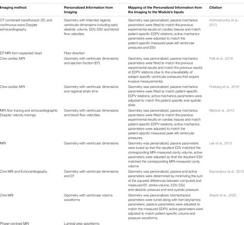 Table 2 From An Introductory Overview Of Image Based Computational Modeling In Personalized