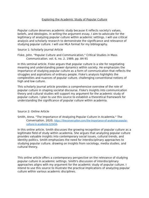 Argument Annotated Bibliography Pdf Popular Culture Cultural Studies