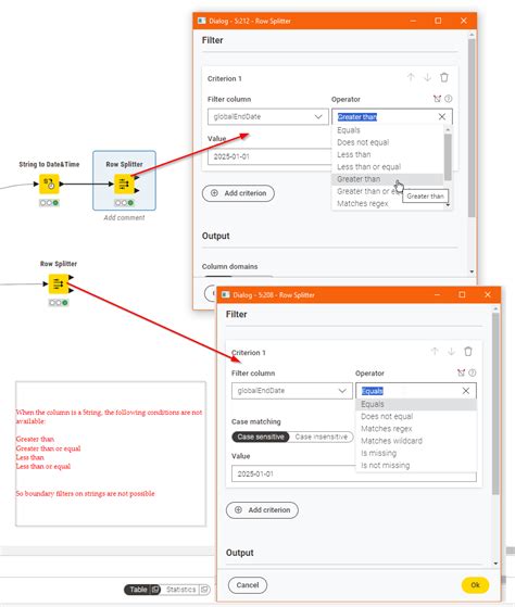 Row Splitter And Row Filter With String Rangeboundary Comparisons