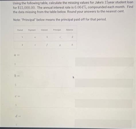 Solved Using The Following Table Calculate The Missing