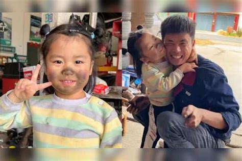 爸爸刚修完车就地取材给女儿画熊二仿妆化完后还贴贴 熊二仿 女儿 爸爸