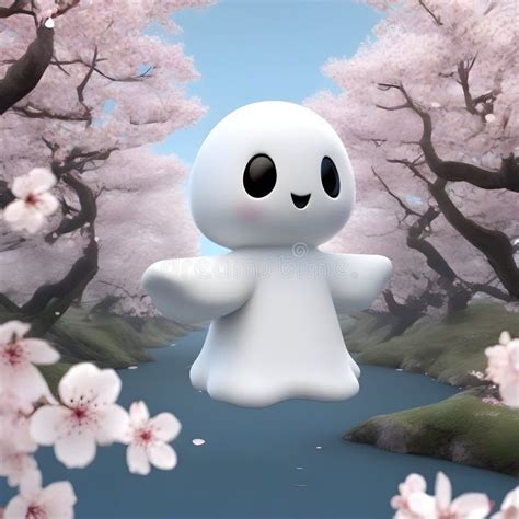 A Cute Ghost In The Woods Of Cherry Blossom Ai Generated Stock Illustration Illustration Of