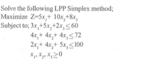 Solve The Following LPP Simplex Method Rl StudyX
