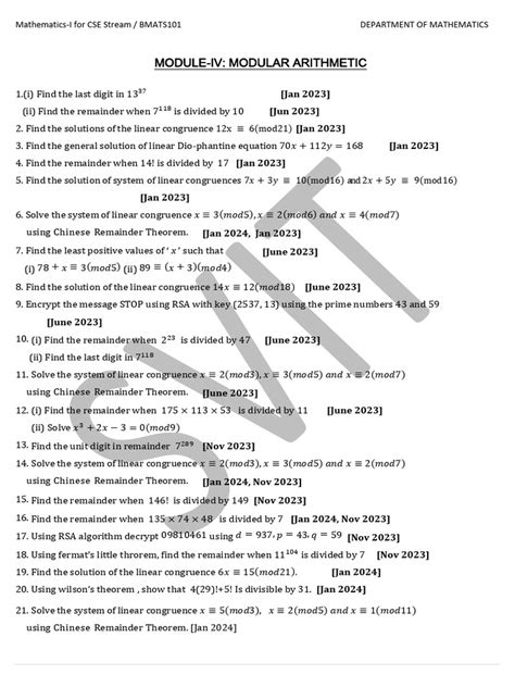 Module Iv Modular Arithmetic Pdf Ring Theory Abstract Algebra
