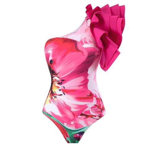 Lovskoo 2024 Womens One Piece Swimsuit Sarong Retro Floral Print Bikini Set Two Piece Bathing