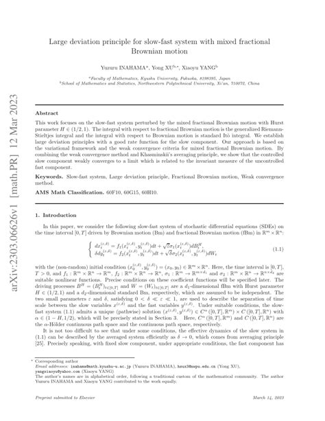 Pdf Large Deviation Principle For Slow Fast System With Mixed Fractional Brownian Motion