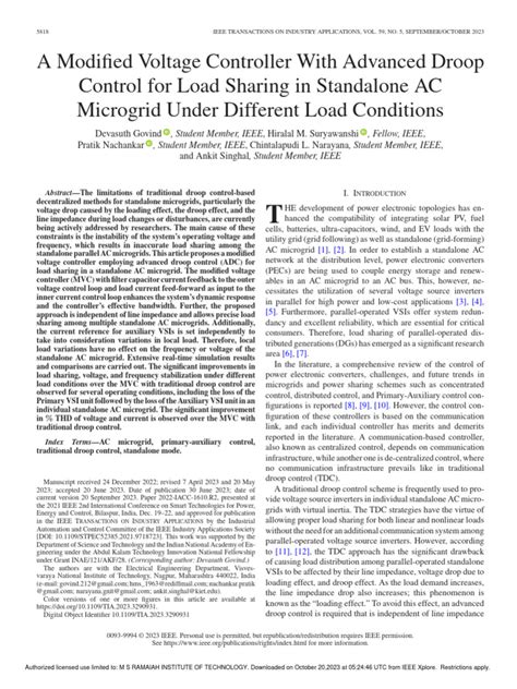 A Modified Voltage Controller With Advanced Droop Control For Load Sharing In Standalone Ac