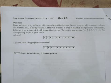 Solved Programming Fundamentals Cs118 Fall 2018 Quiz 3