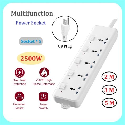 Smart Universal Socket Portable Power Strip Surge Protection Extension Cord Outlet 5 Way