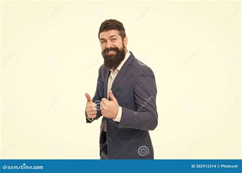 Happy Smiling Successful Business Man Businessman Employee Showing Thumbs Ups Gesture Stock