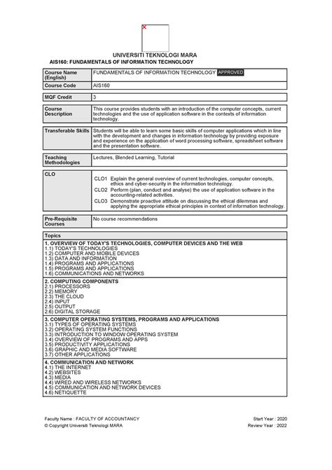 Course Fundamentals Of Information Technology Universiti Teknologi
