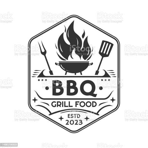 바베큐 로고 또는 아이콘입니다 불 불꽃으로 식품 라벨을 굽습니다 바베큐 레스토랑 엠블럼 바베큐 배지 빈티지 디자인 벡터 그림입니다 고기에 대한 스톡 벡터 아트 및 기타