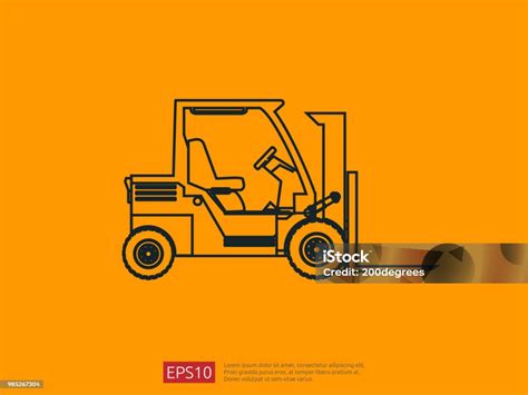 포크 리프트 트럭 라인 아이콘입니다 창 고 포크 로더 벡터 일러스트입니다 공급 저장소 서비스 물류 회사 화물 짐 화물 운송