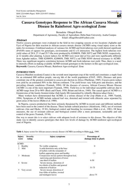 Cassava Genotypes Response To The African Cassava Mosaic Pdf