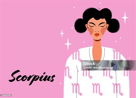 전갈 자리 조디악 로그인입니다 소녀 벡터 그림입니다 점성술 조디악 프로필 아름다운 여자로서의 점성술 기호 미래 이야기 운세