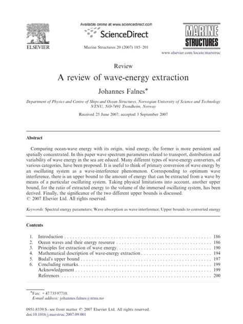 A Review Of Wave Energy Extraction Download Free Pdf Waves Spectral Density