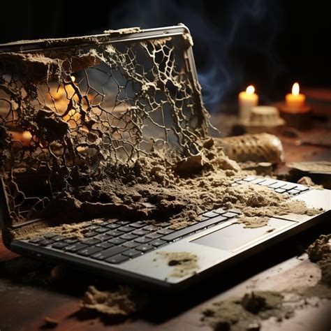 Premium Ai Image Arafed Laptop Computer With A Broken Screen Sitting On A Table Generative Ai