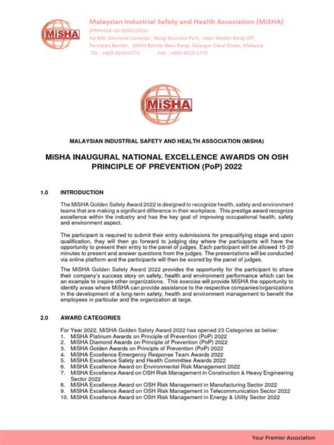 Misha Golden Award 2022 Rev05 Pdf Occupational Safety And Health