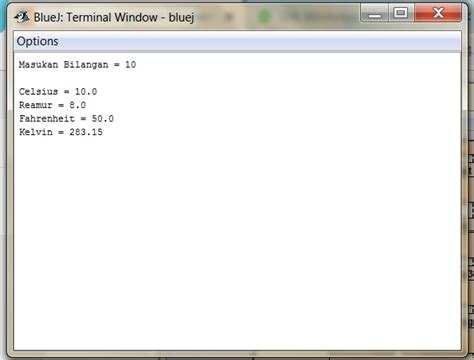 Latihan 15 Program Menghitung Suhu Dengan Input Menggunakan Bluej