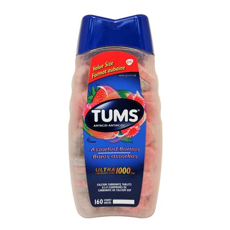 Tums Ultra Strength Antacid 1000mg Assorted Berry Flavours 160 Chewab