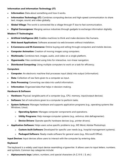 Computer Science Ptb Chapter 1 Part 1concise Notes For Revision Pdf