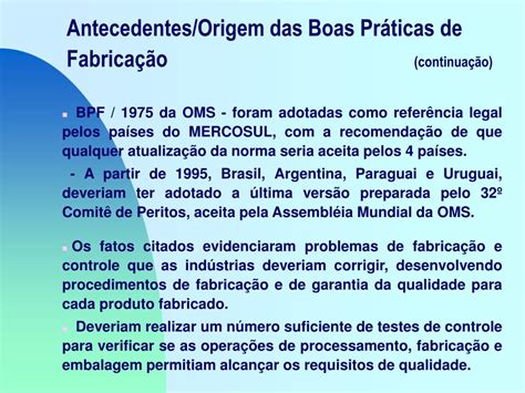 PPT HISTÓRICO DAS BOAS PRÁTICAS DE FABRICAÇÃO PowerPoint Presentation ID