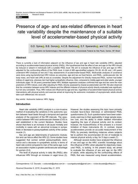 Presence Of Age And Sex Related Differences In Heart Rate Variability