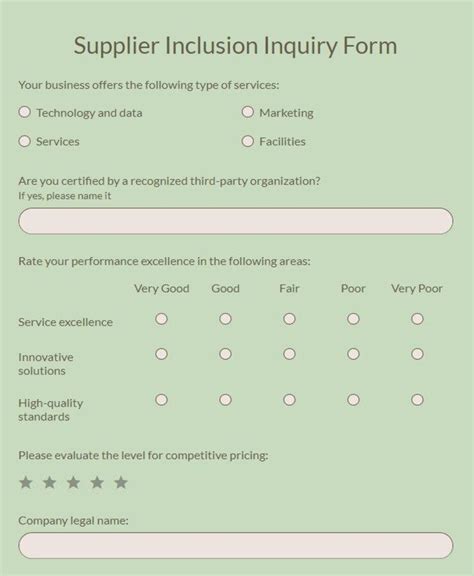 Supplier Inclusion Inquiry Form Template 123formbuilder