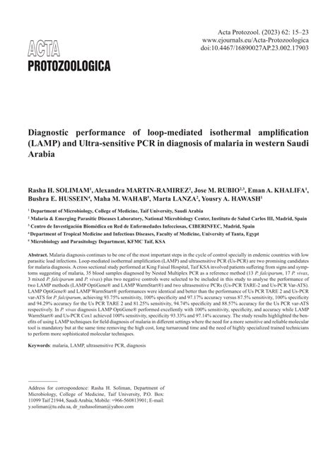 Pdf Diagnostic Performance Of Loop Mediated Isothermal Amplification Lamp And Ultra