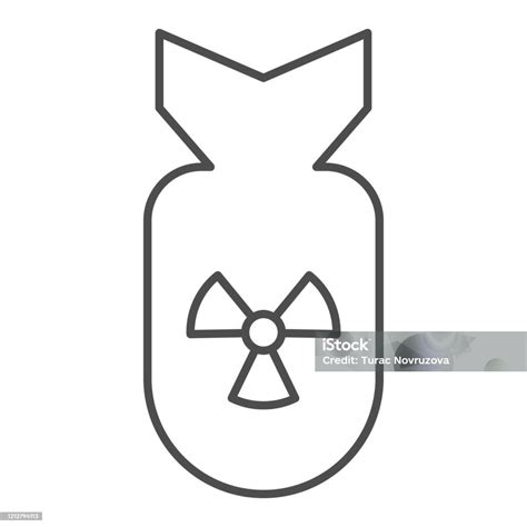 원자 폭탄 얇은 라인 아이콘입니다 방사선 또는 핵 기호 공기 로켓 흰색 배경에 스타일 그림을 윤곽 모바일 개념 및 웹 디자인에 대한 군사 또는 전쟁 기호 벡터 그래픽 검은