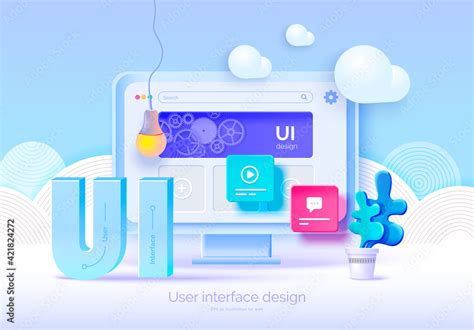 Mockup 3d Monitor With User Interface Elements For Web Design Software Creator User Interface