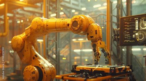 An Array Of Orange Industrial Robotic Arms Equipped With Advanced Control Interfaces Operates