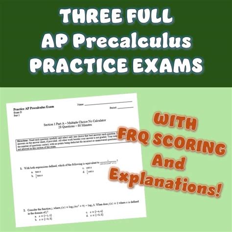 Three Full Ap Precalculus Practice Exams By Piemart Tpt