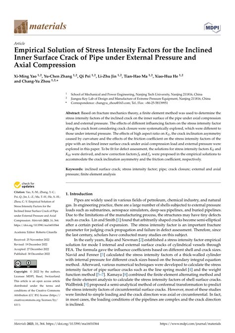 Pdf Empirical Solution Of Stress Intensity Factors For The Inclined Inner Surface Crack Of