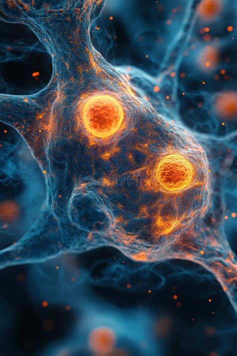 Glowing Neuron Microscopic View Intricate Neural Pathways In Deep Blue Stock Illustration