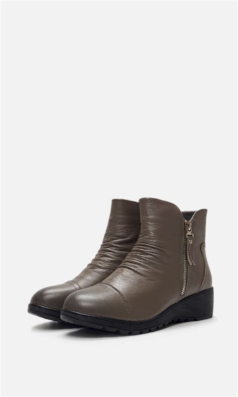 구두모모 겨울 여성키높이 더블지퍼 통굽 숏 기모안감 앵클부츠 45cm 카키