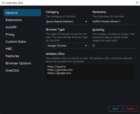 Tabsentry Tasks Browsers Create One Task Many Tasks Import Import From Profile