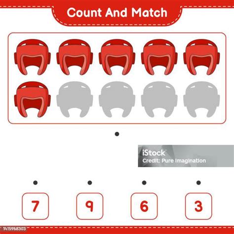 카운트와 일치 복싱 헬멧의 수를 계산하고 올바른 숫자와 일치 교육 어린이 게임 인쇄 가능한 워크 시트 벡터 일러스트 레이 션 경기 스포츠에 대한 스톡 벡터 아트 및 기타