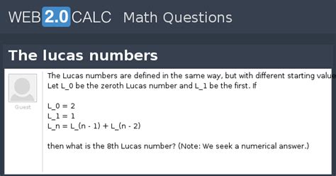 View Question The Lucas Numbers