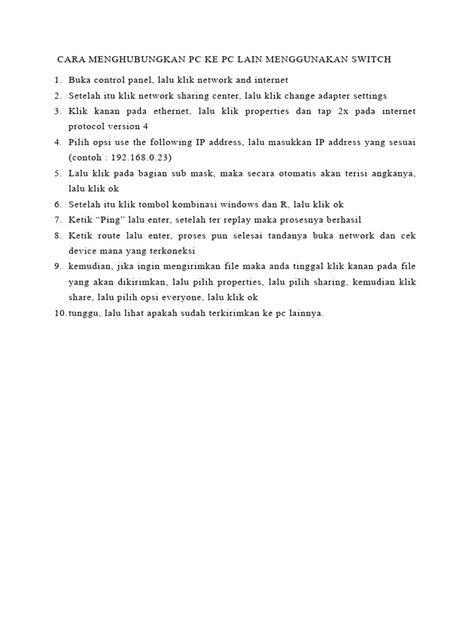 cara menghubungkan pc ke pc lain menggunakan switch pdf