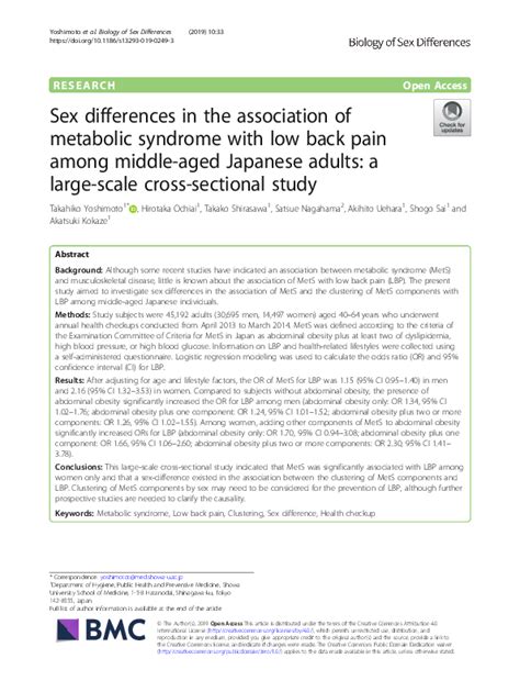 Pdf Sex Differences In The Association Of Metabolic Syndrome With Low