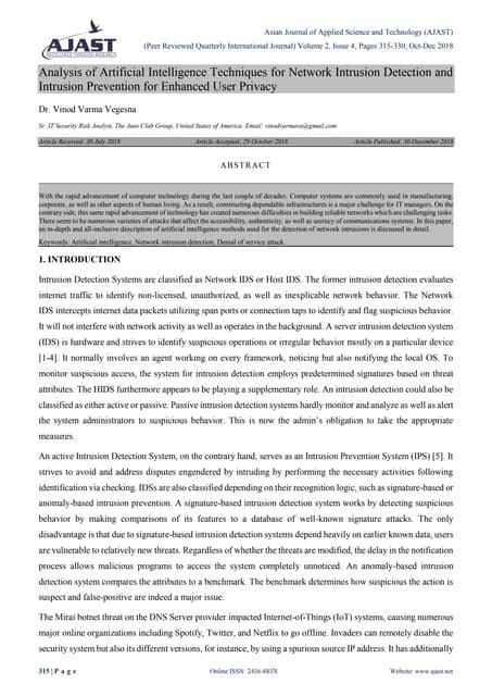 Analysis Of Artificial Intelligence Techniques For Network Intrusion Detection And Intrusion