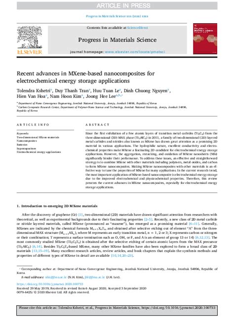 Pdf Recent Advances In Mxene Based Nanocomposites For Electrochemical Energy Storage Applications