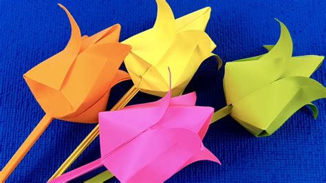 Оригами тюльпан из бумаги Как сделать объемный бумажный цветок Youtube