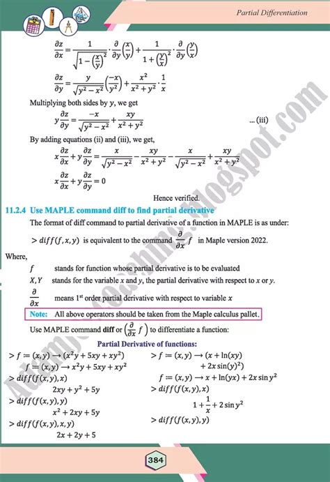 Adamjee Coaching Partial Differentiation Mathematics Class 12th Text Book