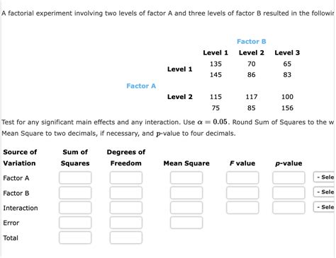 Solved A Factorial Experiment Involving Two Levels Of Factor Chegg Com