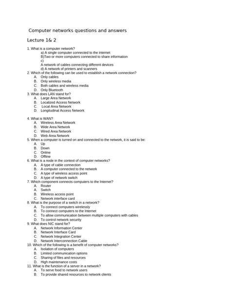 Computer Networks Questions And Answers 2 Pdf Osi Model Internet Protocol Suite