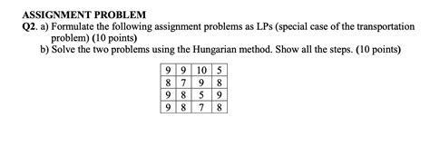 solved assignment problem q2 a formulate the following