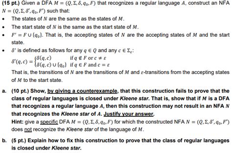 Solved 15 Pt Given A Dfa M Q Σ δ Q0 F That Recognizes A