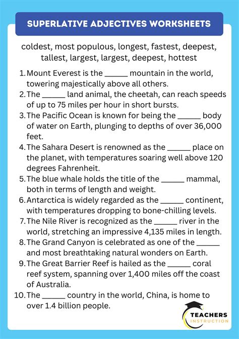 Comparative And Superlative Adjectives Worksheet Free Comparative